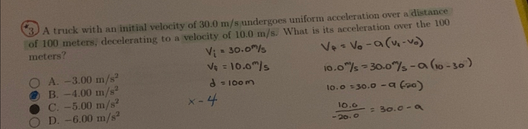 Solved *. ﻿A truck with an initial velocity of 30.0ms | Chegg.com