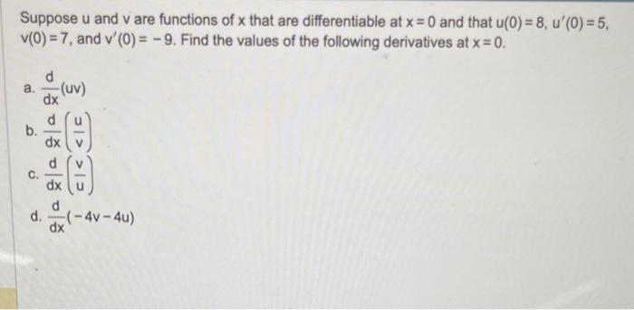 Solved Suppose u and v are functions of x that are | Chegg.com