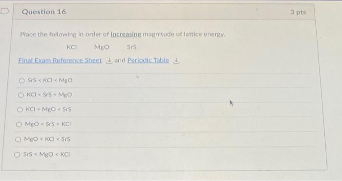 Solved Place the following in order of increasing magnitude | Chegg.com