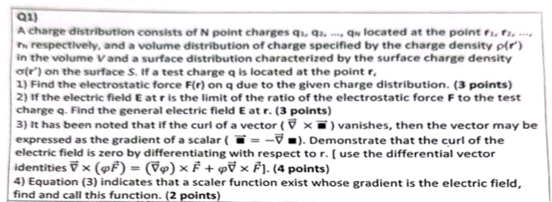 Solved Q1)A charge distribution consists of N point charges | Chegg.com