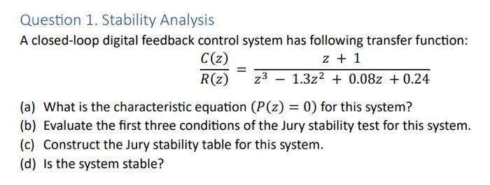 Solved Question 1. Stability Analysis A closed-loop digital | Chegg.com