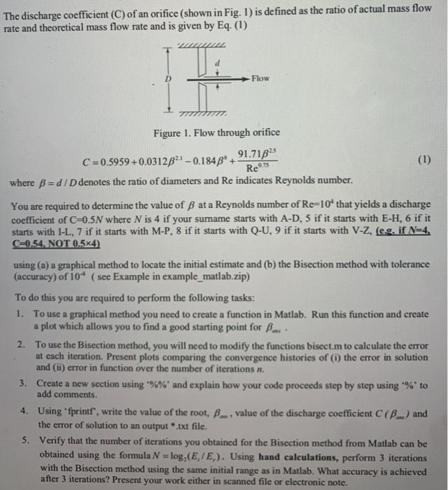 Solved The discharge coefficient (C) of an orifice (shown in | Chegg.com