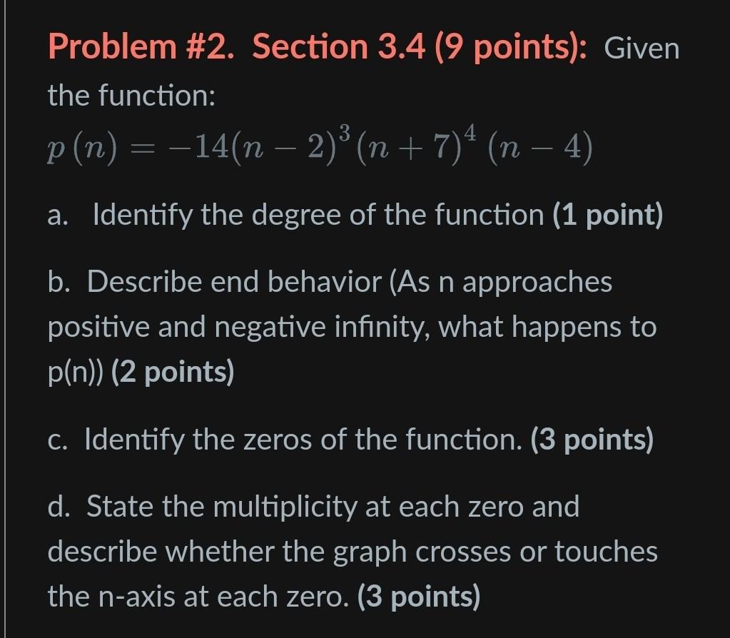 Solved Problem #2. Section 3.4 (9 points): Given the | Chegg.com