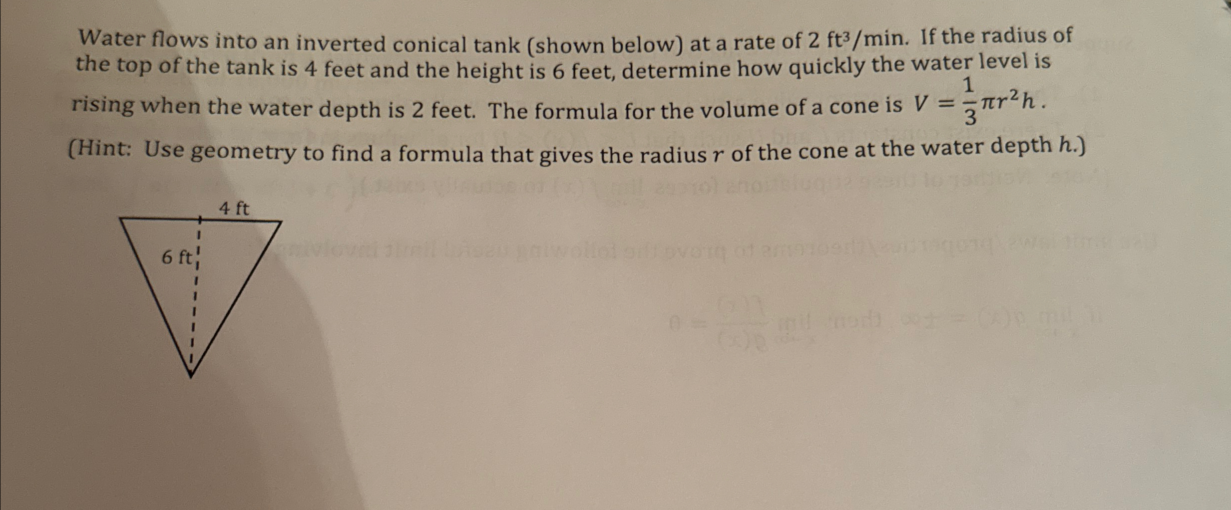 Solved Water flows into an inverted conical tank (shown | Chegg.com
