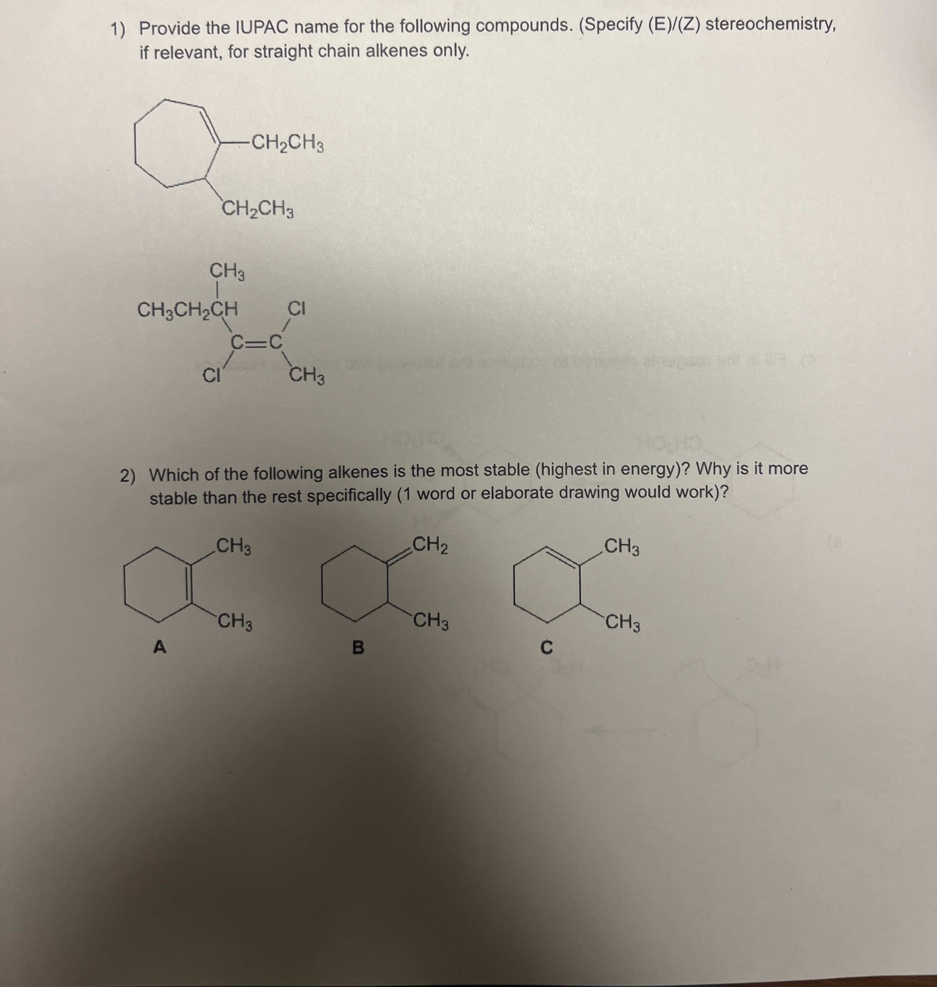 Solved Provide the IUPAC name for the following compounds. | Chegg.com