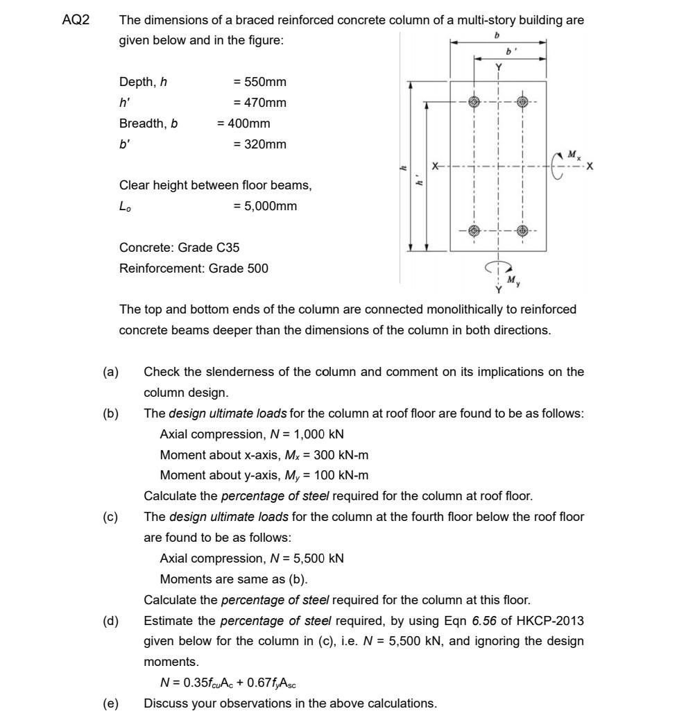 Solved 2 The dimensions of a braced reinforced concrete | Chegg.com