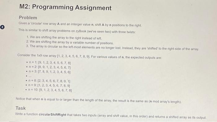 Solved M2: Programming Assignment Problem Given a 'circular | Chegg.com
