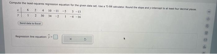 Solved Compute the least-squares regression equation for the | Chegg.com