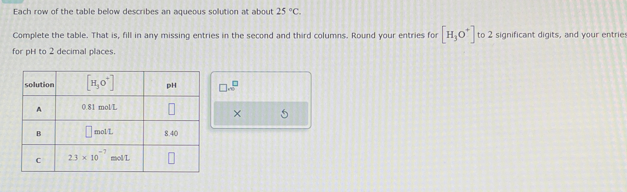 Solved Each row of the table below describes an aqueous | Chegg.com