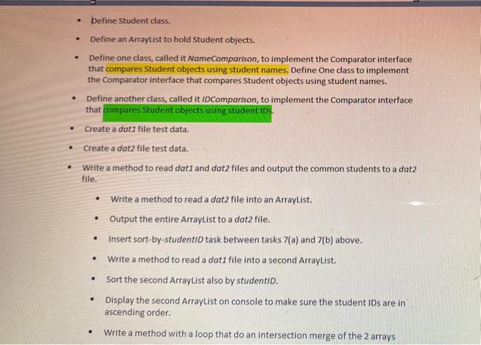 Solved - Define student class. - Define an ArrayList to hold | Chegg.com Solved - Define student class. - Define an ArrayList to hold | Chegg.com