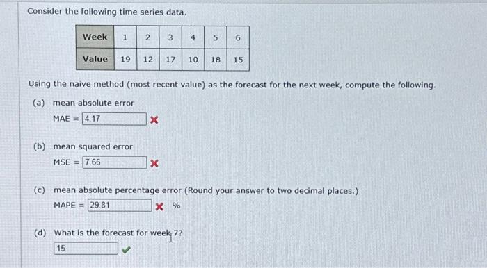 Consider the following time series data. Week 1 2 (b) | Chegg.com