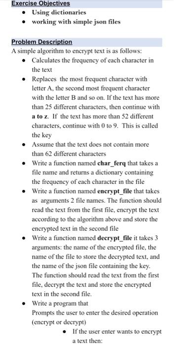 Solved Exercise Objectives Using dictionaries • working with | Chegg.com