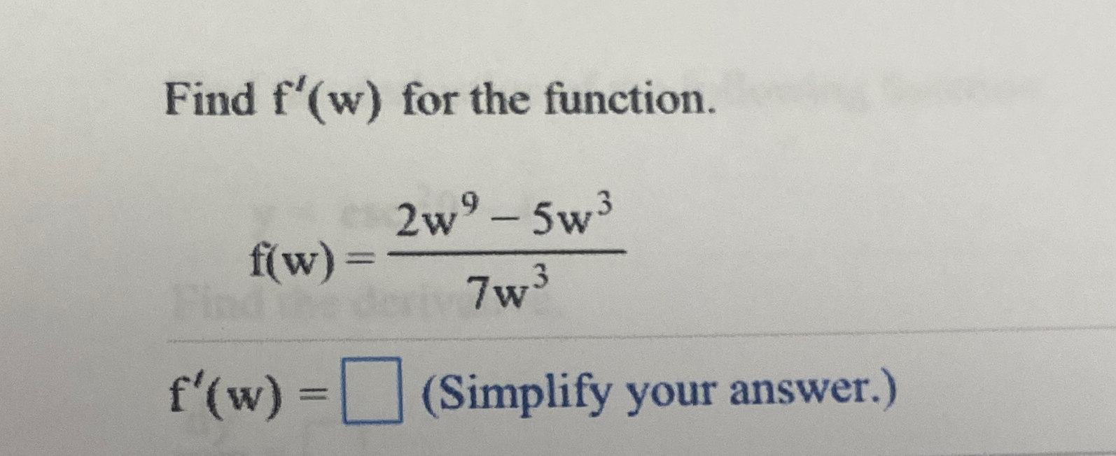 Solved Find f'(w) ﻿for the | Chegg.com