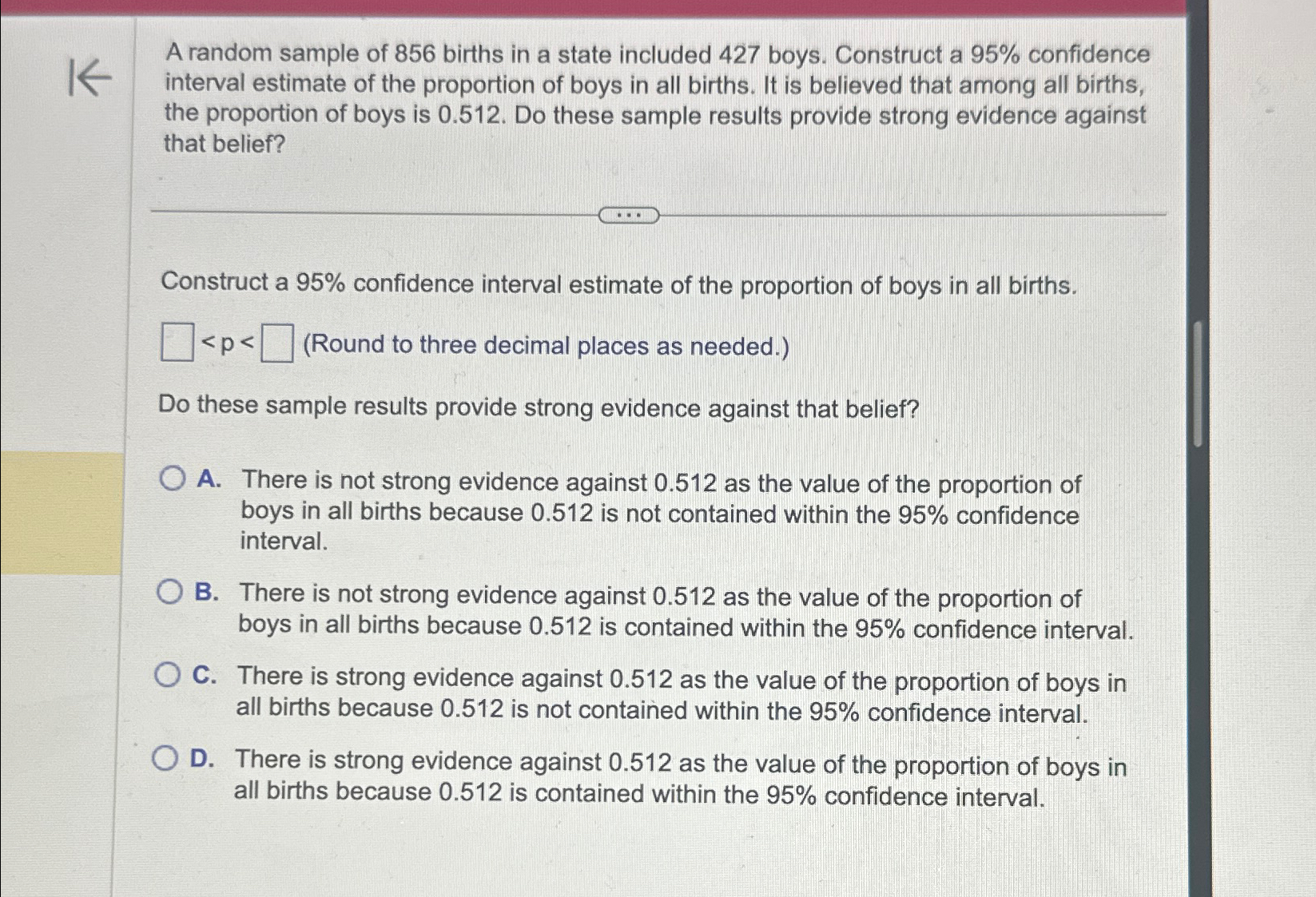 Solved A random sample of 856 ﻿births in a state included | Chegg.com