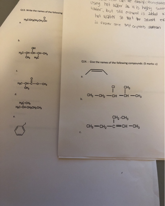Solved Q13. Write the names of the following De easily | Chegg.com