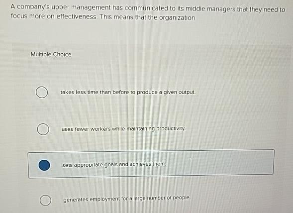 Solved A company's upper management has communicated to its | Chegg.com