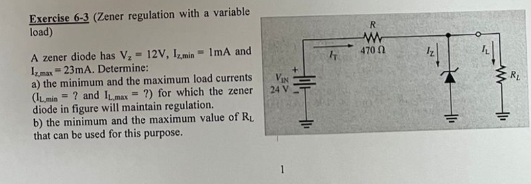Solved Exercise 6-3 (Zener regulation with a variable load) | Chegg.com