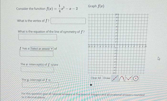 Solved Consider the function f(x)=41x2−x−2 Graph f(x) What | Chegg.com