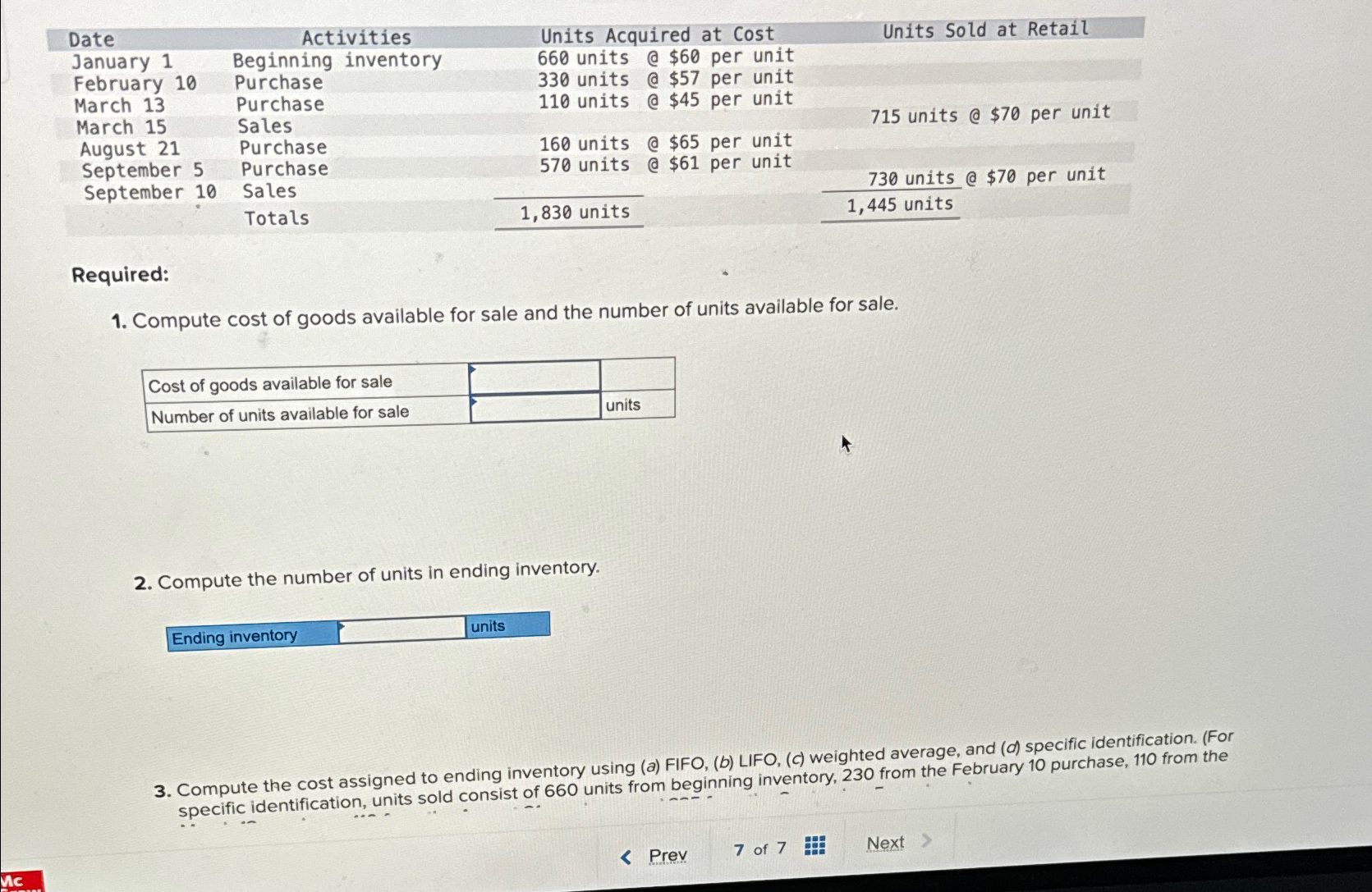 Solved \table[[Date,Activities,Units Acquired at Cost,Units | Chegg.com