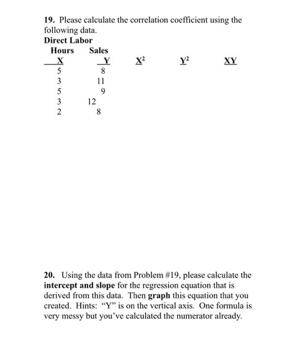Solved 19. Please calculate the correlation coefficient | Chegg.com