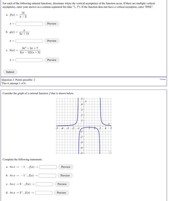 Solved For each of the following rational functions, | Chegg.com