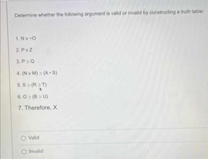Determine whether the following argument is valid or | Chegg.com
