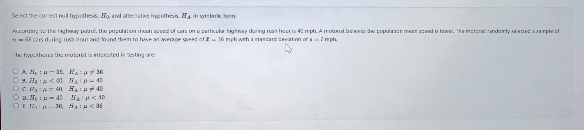 Solved Select the correct null hypothesis, H0, ﻿and | Chegg.com