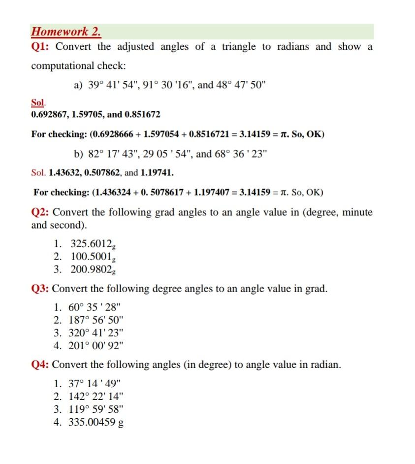 Solved Homework 2. Q1: Convert the adjusted angles of a | Chegg.com