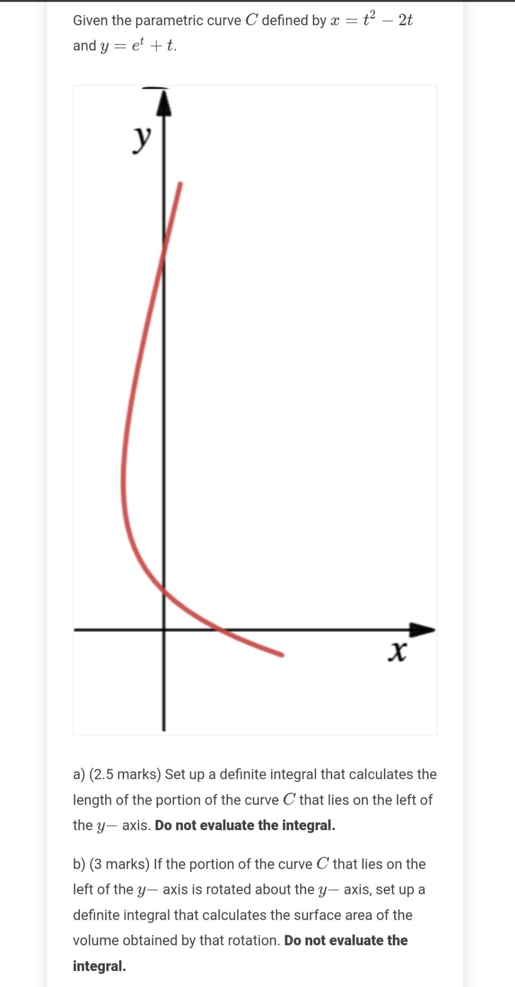 Solved Given the parametric curve C defined by x = t2 – 2t | Chegg.com