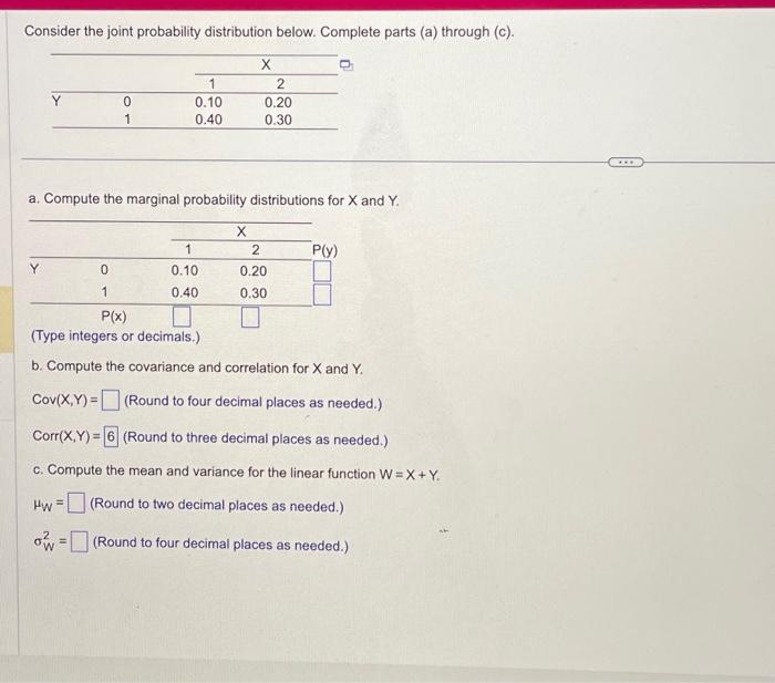 Solved Consider the joint probability distribution below. | Chegg.com