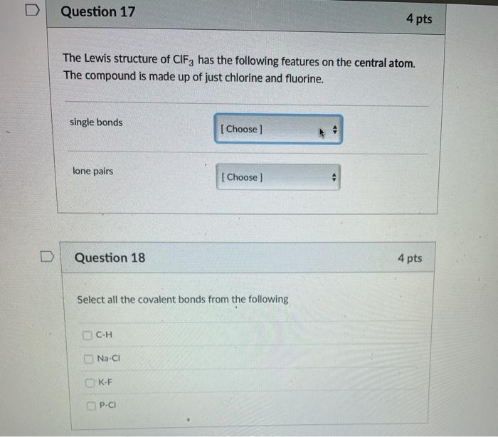 Solved Question 17 4 pts The Lewis structure of CIF has the | Chegg.com