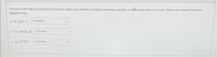 Solved For each of the following production functions, | Chegg.com