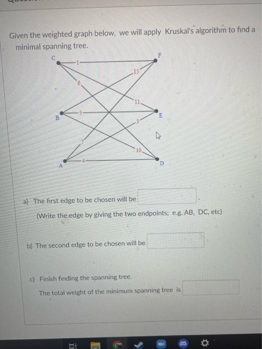 Solved Given the weighted graph below, we will apply | Chegg.com