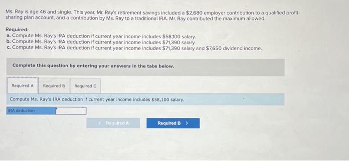 Solved Ms. Ray is age 46 and single. This year, Mc. Ray's | Chegg.com