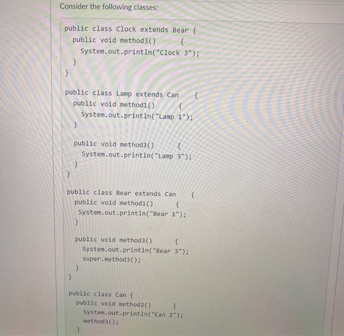 Solved Consider the following classes: public class clock | Chegg.com