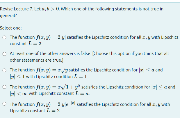 Solved Revise Lecture 7. ﻿Let a,b>0. ﻿Which one of the | Chegg.com