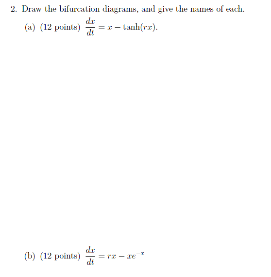 [Solved]: Draw the bifurcation diagrams, and give the name
