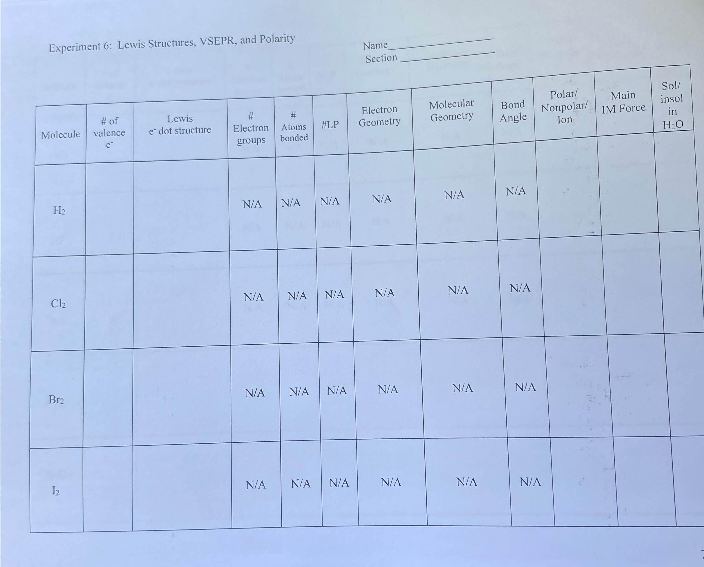 Solved Experiment 6 Lewis Structures Vsepr And