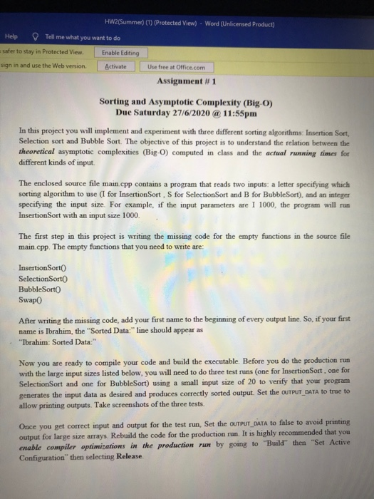 Solved HW2(Summer) (1) Protected View) - Word (Unlicensed | Chegg.com