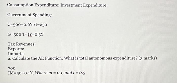 Solved Consumption Expenditure: Investment Expenditure: | Chegg.com