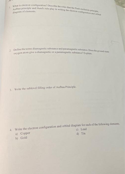 Solved 1 What Is Electron Configuration Describe The Roles