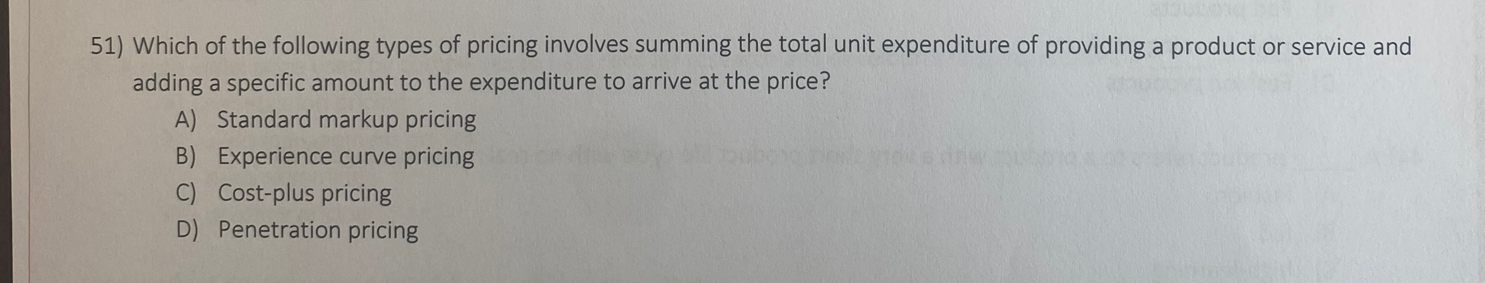 Solved Which of the following types of pricing involves | Chegg.com