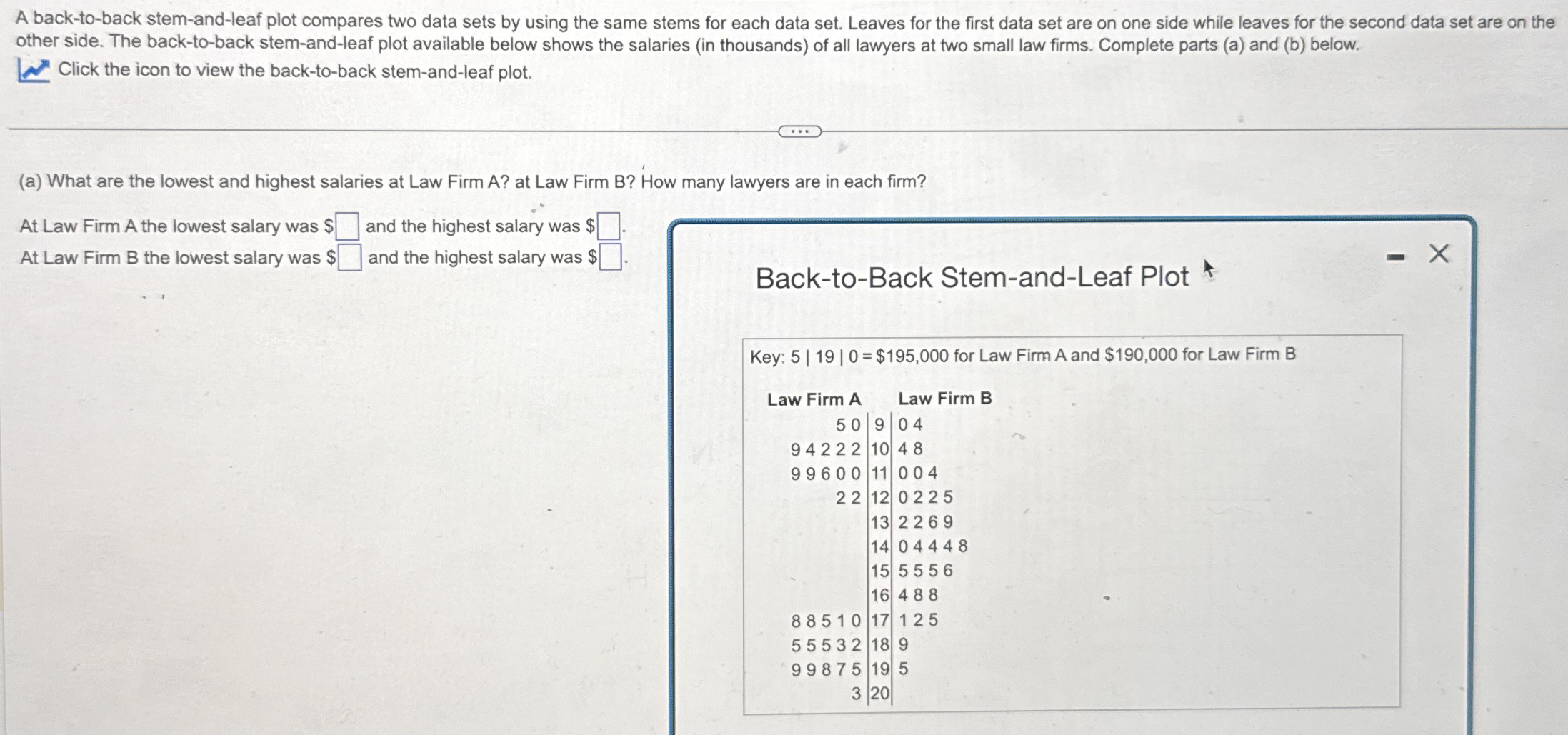 Solved A back-to-back stem-and-leaf plot compares two data | Chegg.com