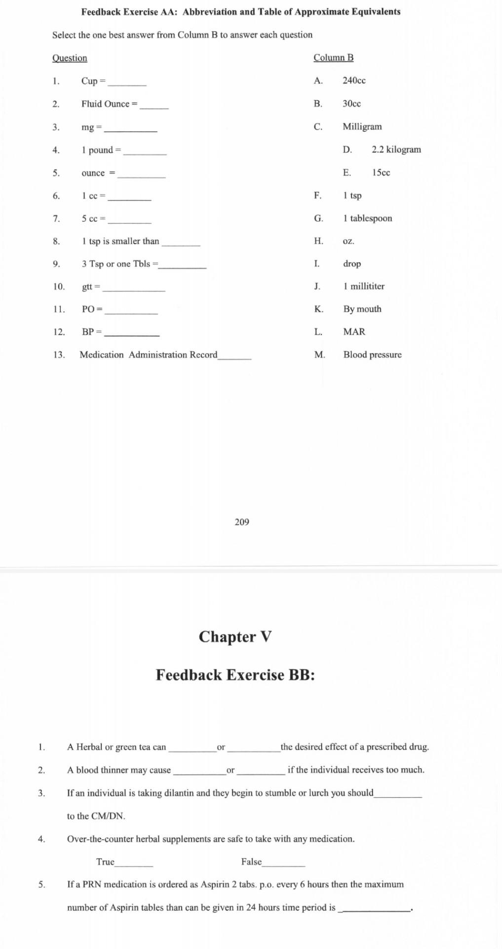 Solved Feedback Exercise AA: Abbreviation and Table of | Chegg.com