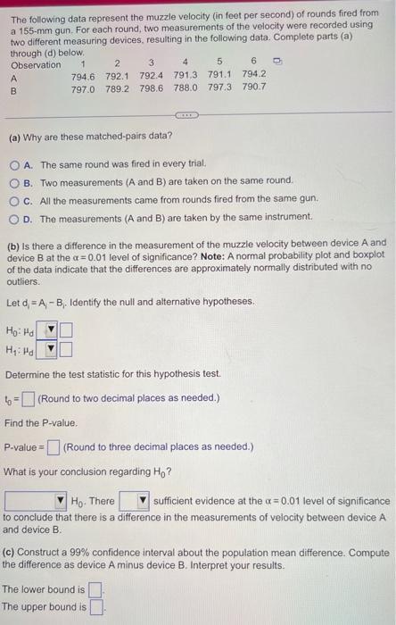 Solved The following data represent the muzzle velocity (in | Chegg.com