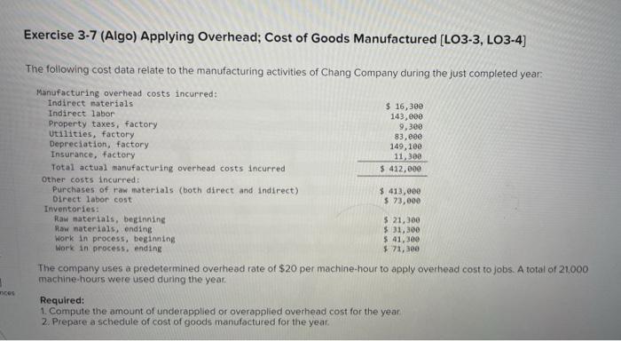 Solved Exercise 3-7 (Algo) Applying Overhead; Cost of Goods | Chegg.com