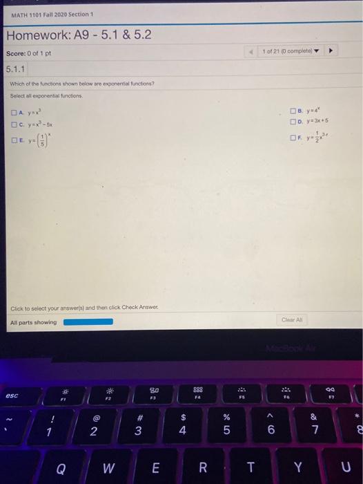 Solved MATH 1101 Fall 2020 Section 1 Homework: A9 - 5.1 & | Chegg.com