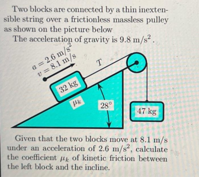 Solved Two blocks are connected by a thin inextensible | Chegg.com