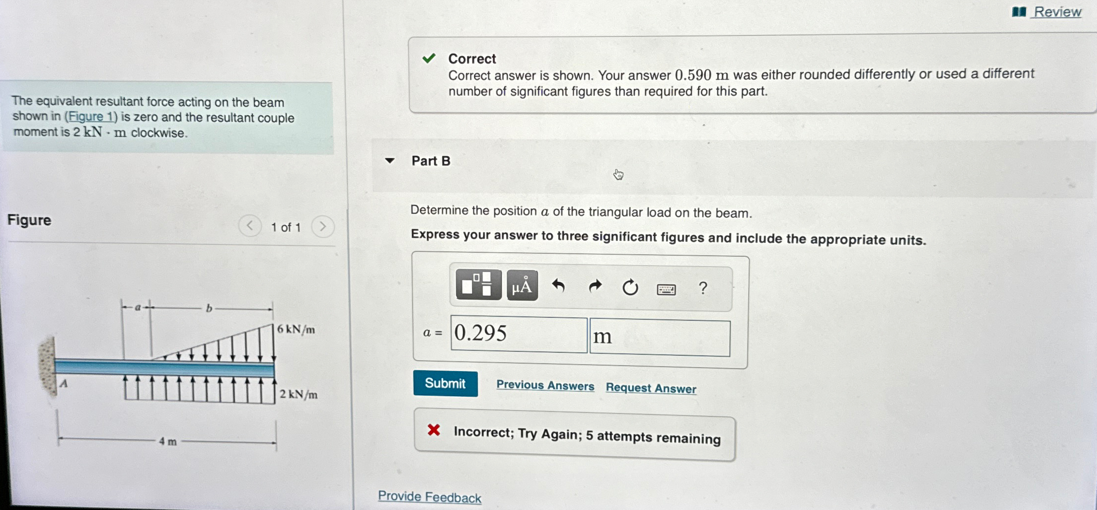 Solved ReviewThe equivalent resultant force acting on the | Chegg.com