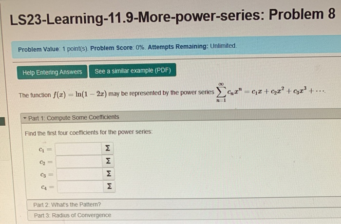 Solved LS23-Learning-11.9-More-power-series: Problem 8 | Chegg.com
